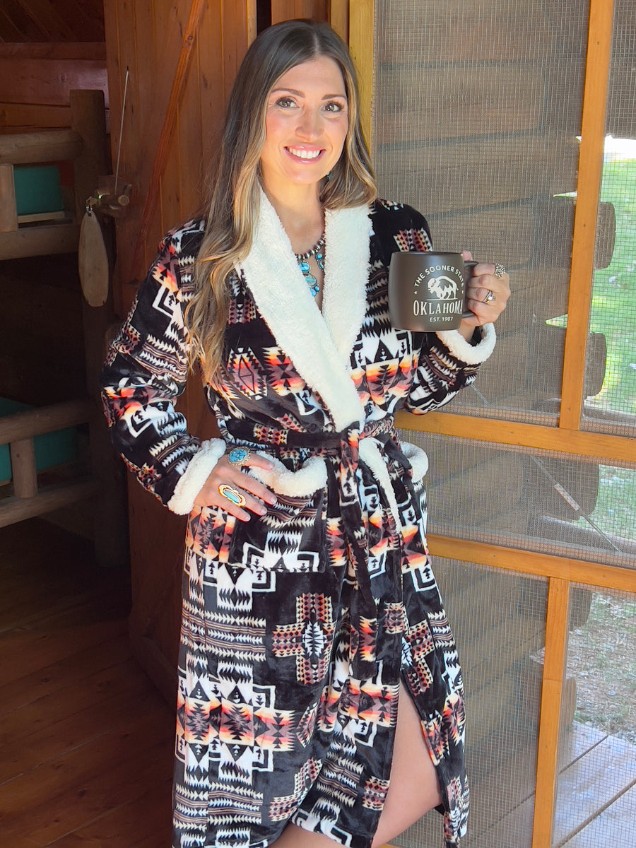Nativo Aztec Sherpa Robe Sunset– Cherokee Trading Post OK