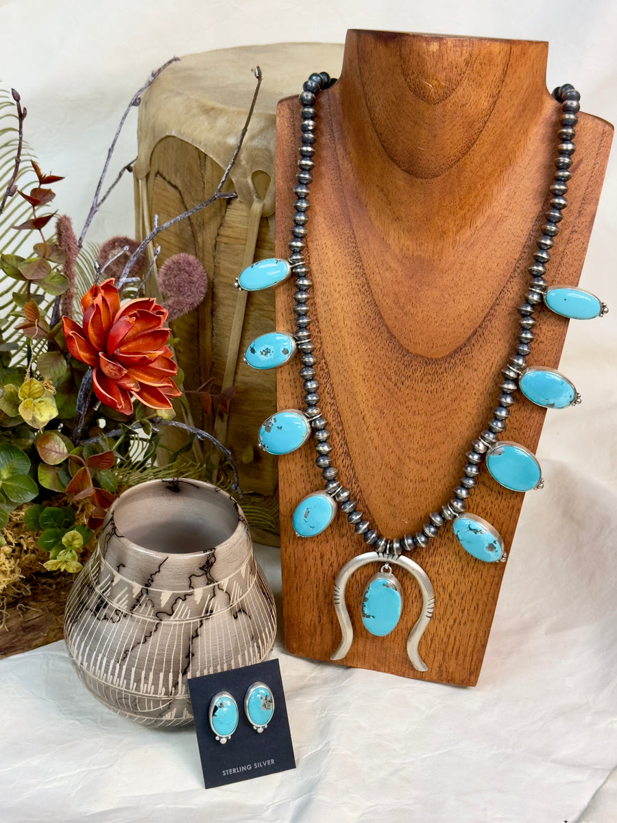 TURQUOISE 2PC SQUASH SET W/NAVAJO PEARLS– Cherokee Trading Post OK